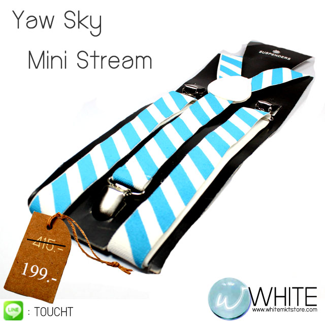 Yaw Sky สายเอี้ยมเส้นเล็ก (Suspenders) ขนาดสาย กว้าง 2.2 ซม สำหรับคนสูงไม่เกิน 185 cm ลายเฉียง สีฟ้า